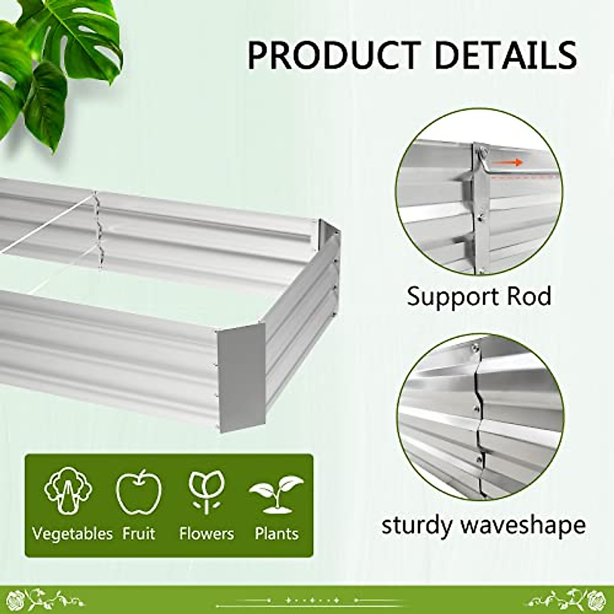 RAXSINYER 8x4x1FT Raised Garden Bed, Galvanized Raised Garden Beds Outdoor for Vegetables, Fruits, Flower, Large Metal Planter Raised Garden Boxes with Gloves and Labels