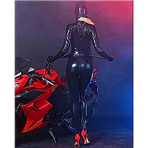 ZSQBQ Women Sexy Wetlook Latex Catsuit Skinny Costumes Black