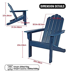Piamomso Folding Plastic Adirondack Chair, All Weather Resistant Fire Pit Chair for Outside Patio Lawn Garden Backyard Deck, Blue