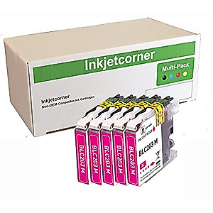 Inkjetcorner Compatible Ink Cartridges Replacement for LC203M LC203XL for use with MFC-J460DW MFC-J480DW MFC-J485DW MFC-J680DW MFC-J880DW MFC-J885DW (Magenta, 5-Pack)