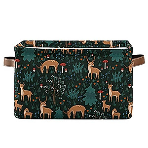 Forest Deer Mushroom Storage Baskets for Toy Clothes Books Gifts Empty Shelves Rectangular Storage Bin for Shelves Closets Laundry Nursery Decorative Storage Boxes Collapsible,15x11x9.5x2pack