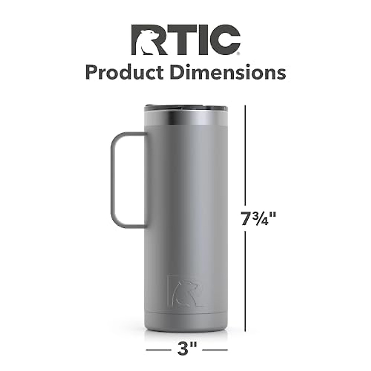 RTIC 20 oz Coffee Travel Mug with Lid and Handle, Stainless Steel Vacuum-Insulated Mugs, Leak, Spill Proof, Hot Beverage and Cold, Portable Thermal Tumbler Cup for Car, Camping, Graphite