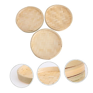 JEWEDECO Desk Topper 3pcs Bamboo Dustpan Wicker Bamboo Sieve Tablescape Decor