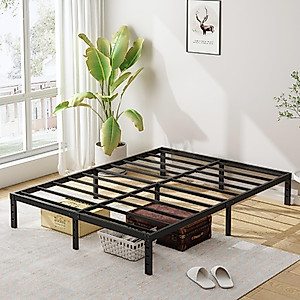 Cieemine 12 Inch Queen Size Metal Bed Frame, Heavy Duty Steel Slat Mattress Foundation,No Box Spring Needed, Easy Assembly, Noise-Free,Black