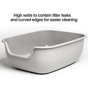 PetFusion BetterBox Non-Stick Large Litter Box. Pet Safe Non-Stick Coating for Easier Cleaning & Superior Hygiene. Open Top Box Promotes Healthy Usage. Litter Pans Made of Stronger ABS Plastic, Grey