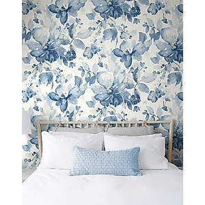 NextWall Watercolor Flower Peel and Stick Wallpaper (Bluestone)