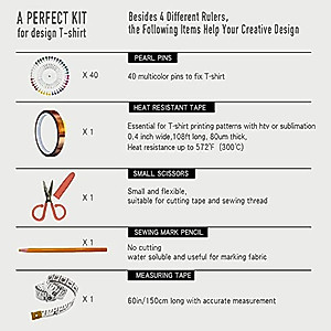 FINFINLIFE Tshirt Ruler Kit - 9Pcs, Transparent Tshirt Ruler Guide for Vinyl, Shirt Alignment, T Shirt Rulers to Center Designs, Shirt Ruler for Vinyl Alignment, T Ruler for Infant Toddler Youth Adult