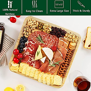 Wisdture Bamboo Cheese Board and Knife Set,Large Charcuterie Board Suitable for Cheese Service,Cheese Board for Christmas Day-Unique Wedding and Housewarming Gift, Bridal Shower Gift for Women