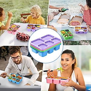 KHOXU Bento Lunch Box, 5 Compartment Meal Prep Container, Reusable, Durable, Stain-Resistant, Microwave & Dishwasher Safe, Blue/Purple/Green