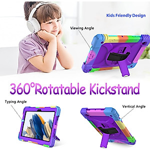 BMOUO Samsung Galaxy Tab A8 Case for 10.5 inch 2022, Shockproof with Swivel Stand and Adjustable Hand Strap, Purple