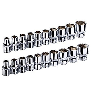 Kendo 21pcs 1/2’’ Drive Ratchet Socket Wrench Set – Professional 72 Tooth Reversible Quick Release Wrench with 20 CrV Sockets - 10 SAE + 10 Metric - with Storage Rack