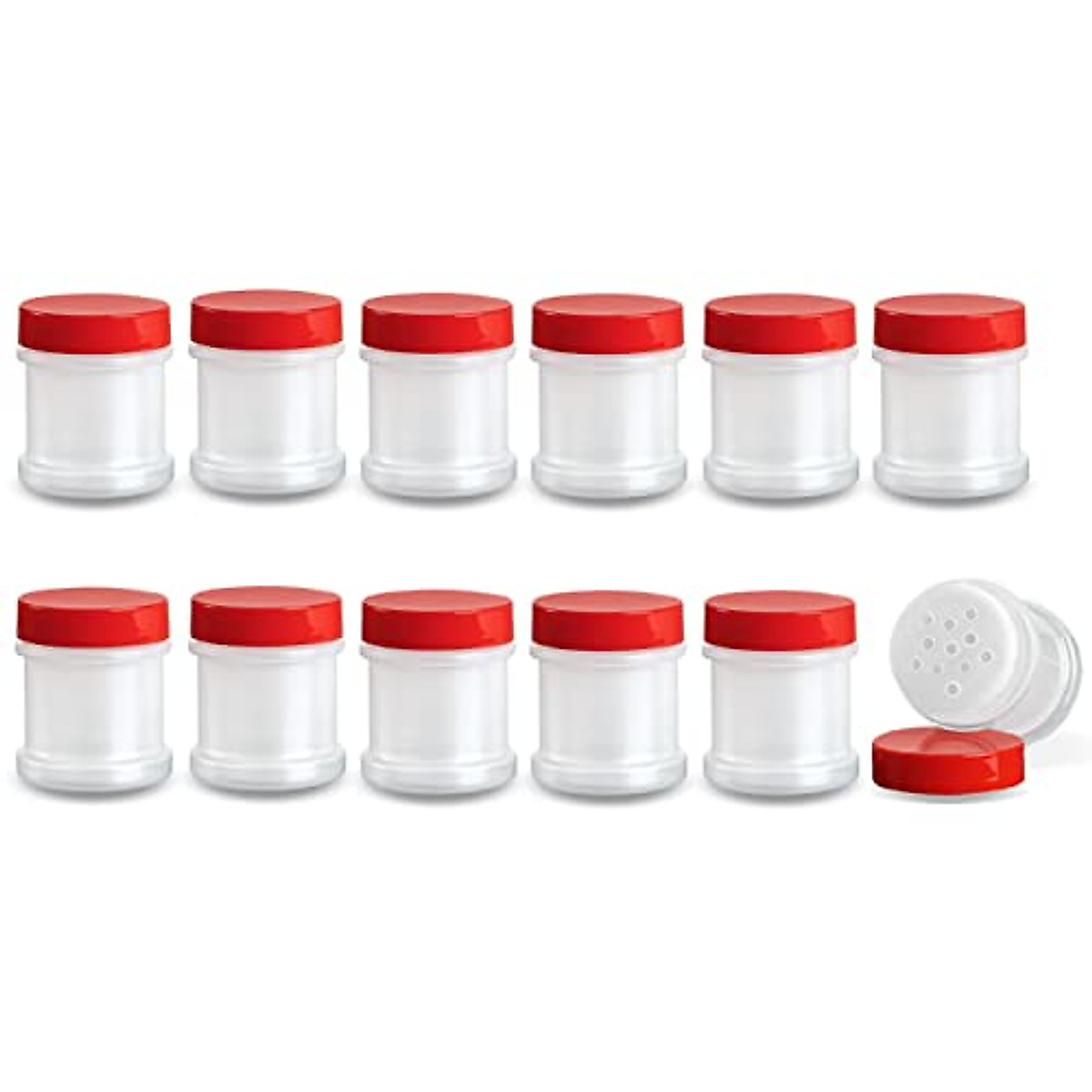 ljdeals 1 oz Plastic Spice Jars w/Caps and Sifters for Herbs, Spices, Powders, Spice Bottles Great For Travel, Camping, Kitchen, Restaurant and more, Made in USA, Pack of 12