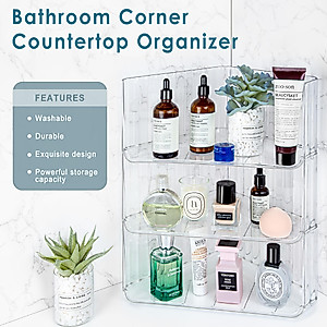 WSIGHT Skincare Organizer Shelf Stackable Corner Countertop Shelf Clear Plastic, 3 Pack Bathroom Kitchen Desktop Organizing Shelf