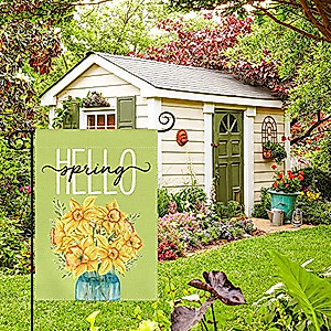 AVOIN colorlife Hello Spring Daffodil Garden Flag 12x18 Inch Double Sided Outside, Floral Mason Jar Seasonal Yard Outdoor Flag