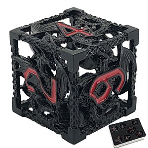DND Metal Hollow Dragon Dice Set - D&D Black Red Polyhedral Dice (Free Metal Box) Suitable for Pathfinder RPG Board Game Dice (Black Red)