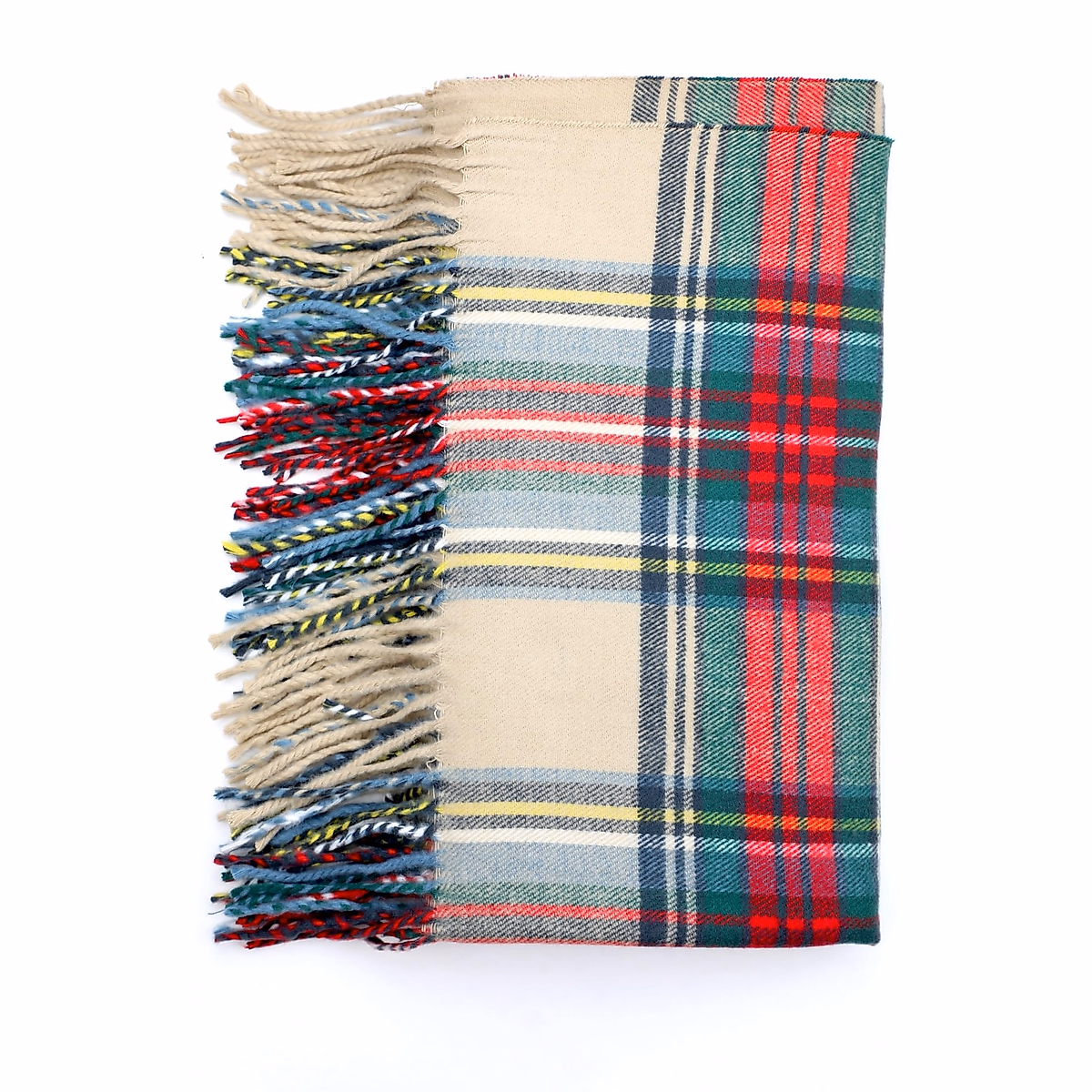 Achillea Long & Wide Scottish Tartan Plaid Large Cashmere Feel Blanket Scarf Check Shawl Wrap 80" x 29" (Khaki Tartan)