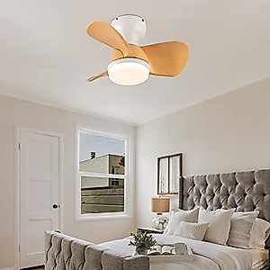 EKIZNSN 22'' Modern Small Low Profile Flush Mount Ceiling Fan with Lights Remote Control, 6 Speed DC Motor and 3 Blade Ceiling Fans, White