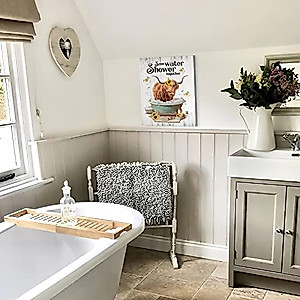 Funny Bathroom Wall Art Farmhouse Cow Bathroom Decor Highland Cow in Bathtub Picture Animal Painting Canvas Print Modern Artwork For Bathroom Bedroom Living Room Framed 12x16 Inch