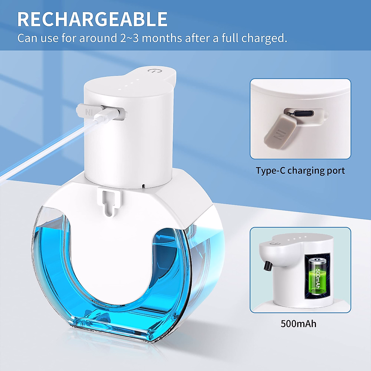 Calogy Automatic Soap Dispenser, Touchless Liquid Dispenser, Hand Soap Dispensers Pump, No Touch Dish Dispenser, Auto Battery Operated Soap Set for Kitchen, Bathroom and Shower - 300ML