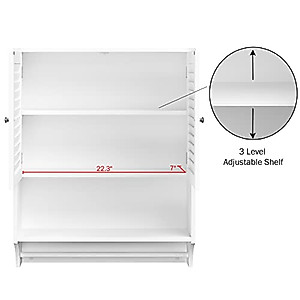 Lavish Home Wall-Mounted Bathroom Organizer – Medicine Cabinet or Over-The-Toilet Storage with Stylish Shutter Doors and Towel Bar, White