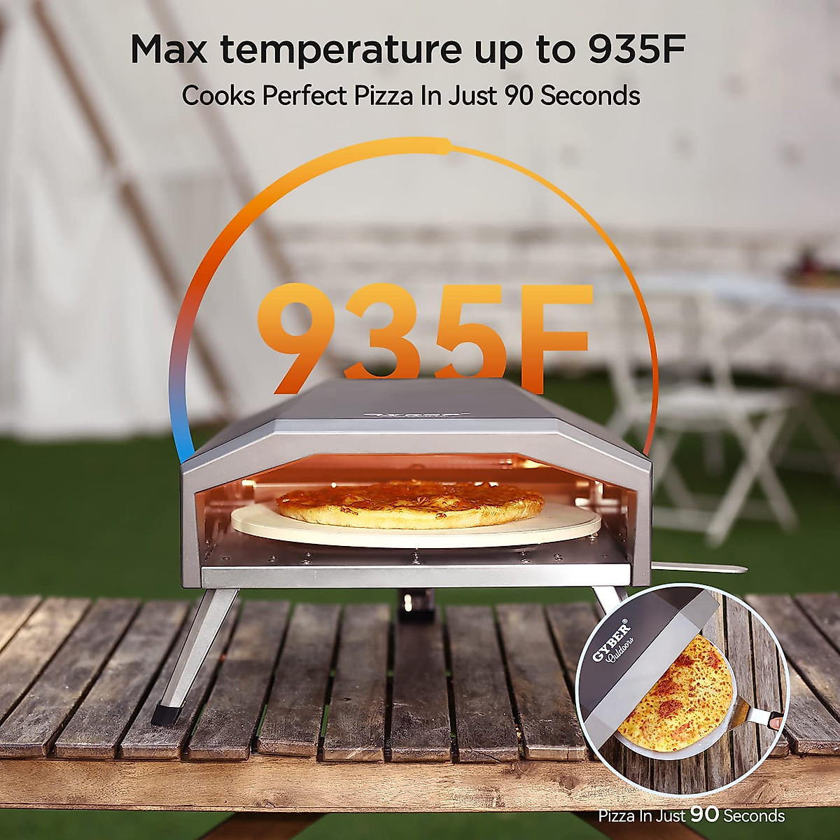 GYBER Mateo Outdoor Gas Pizza Oven 13" Portable Rotatable Propane Stainless Steel Pizza Grill Perfect for Backyard Family Pizza Maker - Global Patent