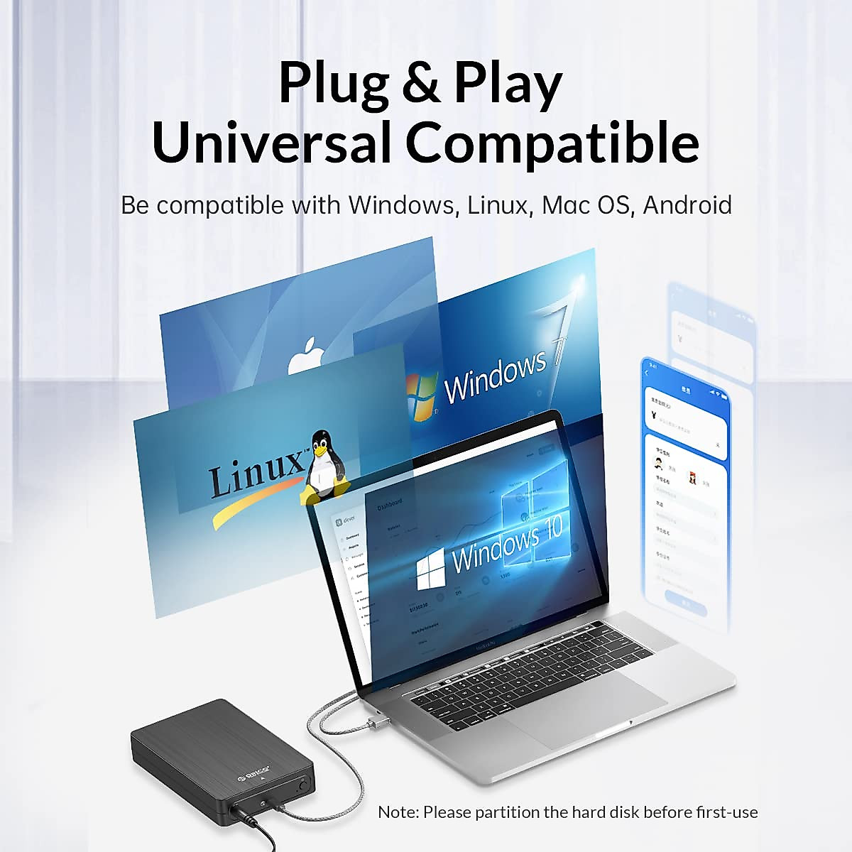 ORICO Hard Drive Enclosure 2.5'' Type C USB 3.1 Gen 1 to SATA 6Gbps External HDD Enclosure for SATA III SSD HDD 9.5/7mm External Hard Drive Case Compatible with PC, Laptop, TV, PS4, Xbox