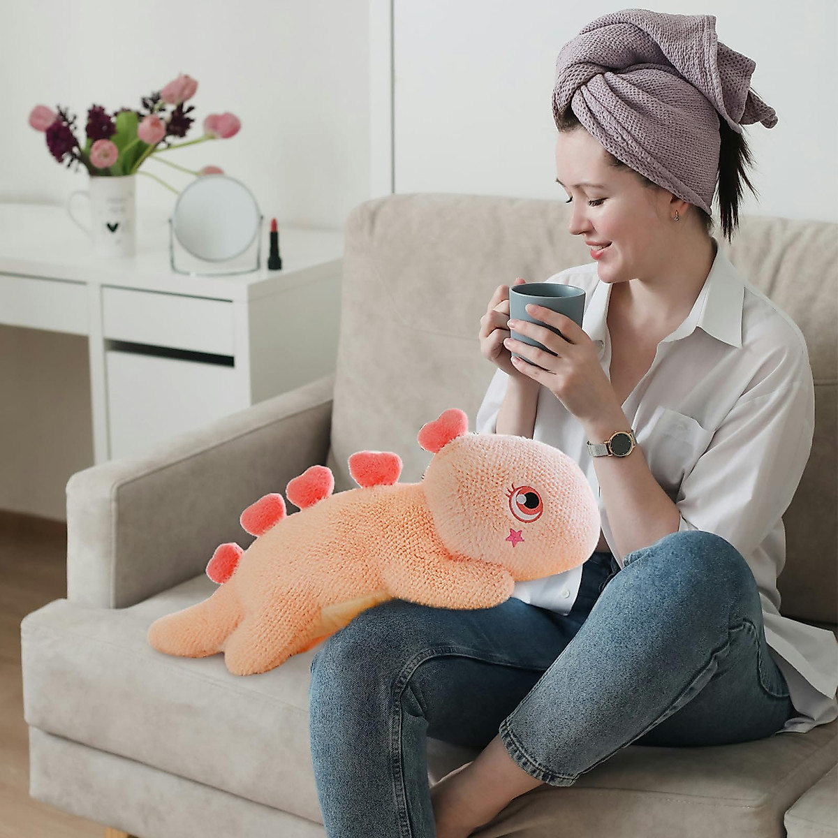 Mukwpaz Large Dinosaur Stuffed Animal Plush Toy, Dinosaur Cute Soft Plush Pillow Toys,Huge Big Size Fluffy Plushy Fat Plushie Gifts for Kids (Pink,23 inch)
