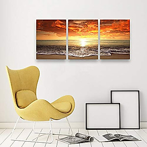 S0134 Canvas Prints Wall Art Sunset Ocean Beach Pictures Photo Paintings for Kids RoomLiving Room Bedroom Home Decorations Stretched and Framed Seascape Waves Landscape Giclee Artwork