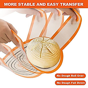 Silicone Bread Sling Dutch Oven - Best Japan Silicone. Non-Stick & Easy Clean Reusable Silicone Bread Baking Mat. With Extra Long Handles Bread Baking Sheet Liner, 2 Orange Set for Transferable Dough