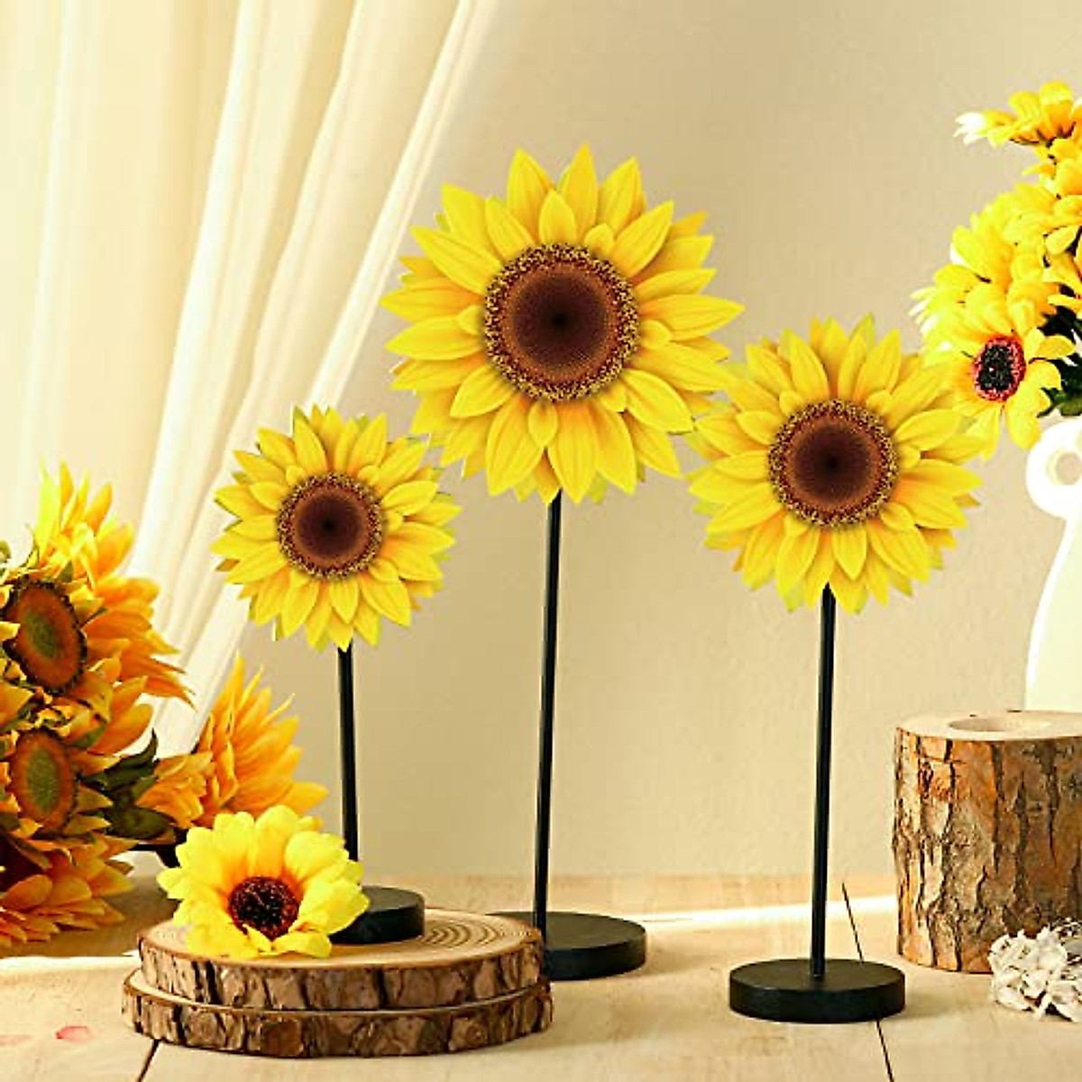 3 Pcs Summer Sunflower Wood Table Sign Standing Wooden Sunflower Tabletop Home Decor Rustic Wooden Tabletop Centerpiece Tall Standing Block Decorations for Farmhouse Rustic Kitchen Table