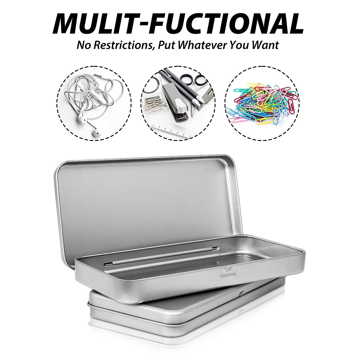 3 Pack Metal Tin Box with Lid, Metal Rectangular Tins With Hinged Lid, Portable Storage Box Containers, for Storage Drawing Pin Candies Jewelry Crafts (7.7 x 3.6 x 0.8 Inches)