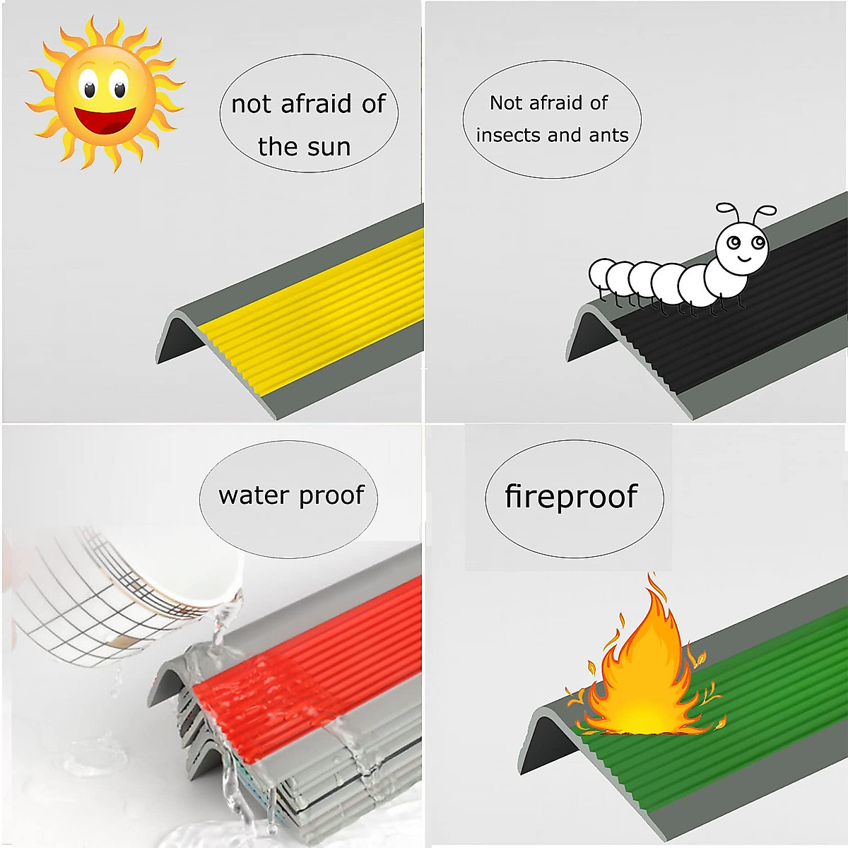 Stair Nosing Edge Anti Slip Traction Treads,Stair Edge Protector,Step Edge Trim Rubber Strips,Easy to Install,Outdoor Indoor Staircases Pads Help Elderly,Children to Walk The Stairs Safely