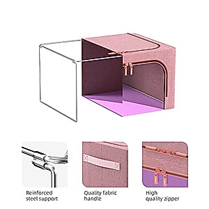 2 Pack Stackable Clothes Frame Storage Box with Large Clear Window and Sturdy Handles Fabric Storage Bins for Organizing Clothes, quilts and Miscellaneous Items (11L, Red)