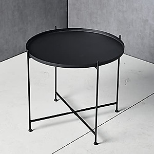 FUBIRUO End Table, Sofa Table Small Round Side Tables, Metal Nightstand,Outdoor Table Round for Living Room Bedroom Balcony Patio and Office Accent Coffee Table, （D） 23.6''x（H） 21.6'', Black