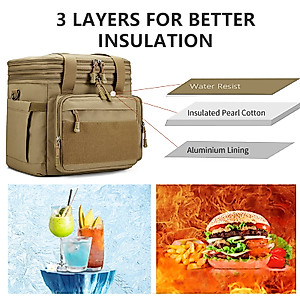 Gafetrey Large Tactical Lunch Box for Men, Insulated Lunch Bag Adult, Thermal Lunchbox Leakproof Waterproof Cooler Bag, Dual Compartment Lunch tote, Large Lunch Pail for Work Office Camping 24L