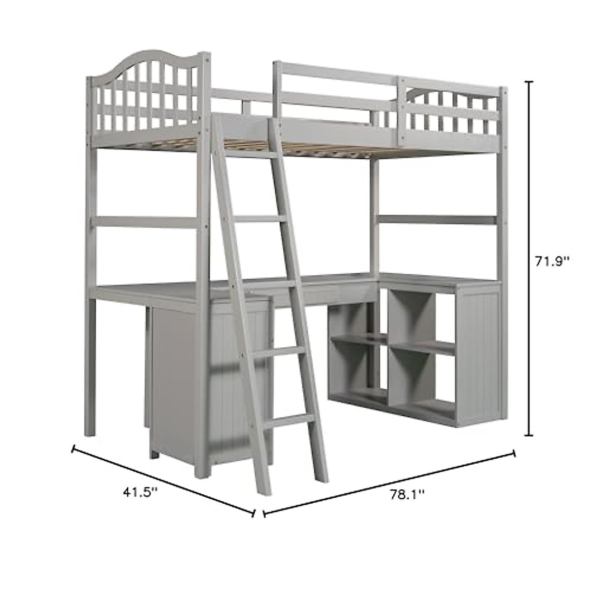 MegaChunk Twin Size Loft Bed with Drawers, Cabinet, Shelves and Desk, Wooden Loft Bed with Desk - Gray