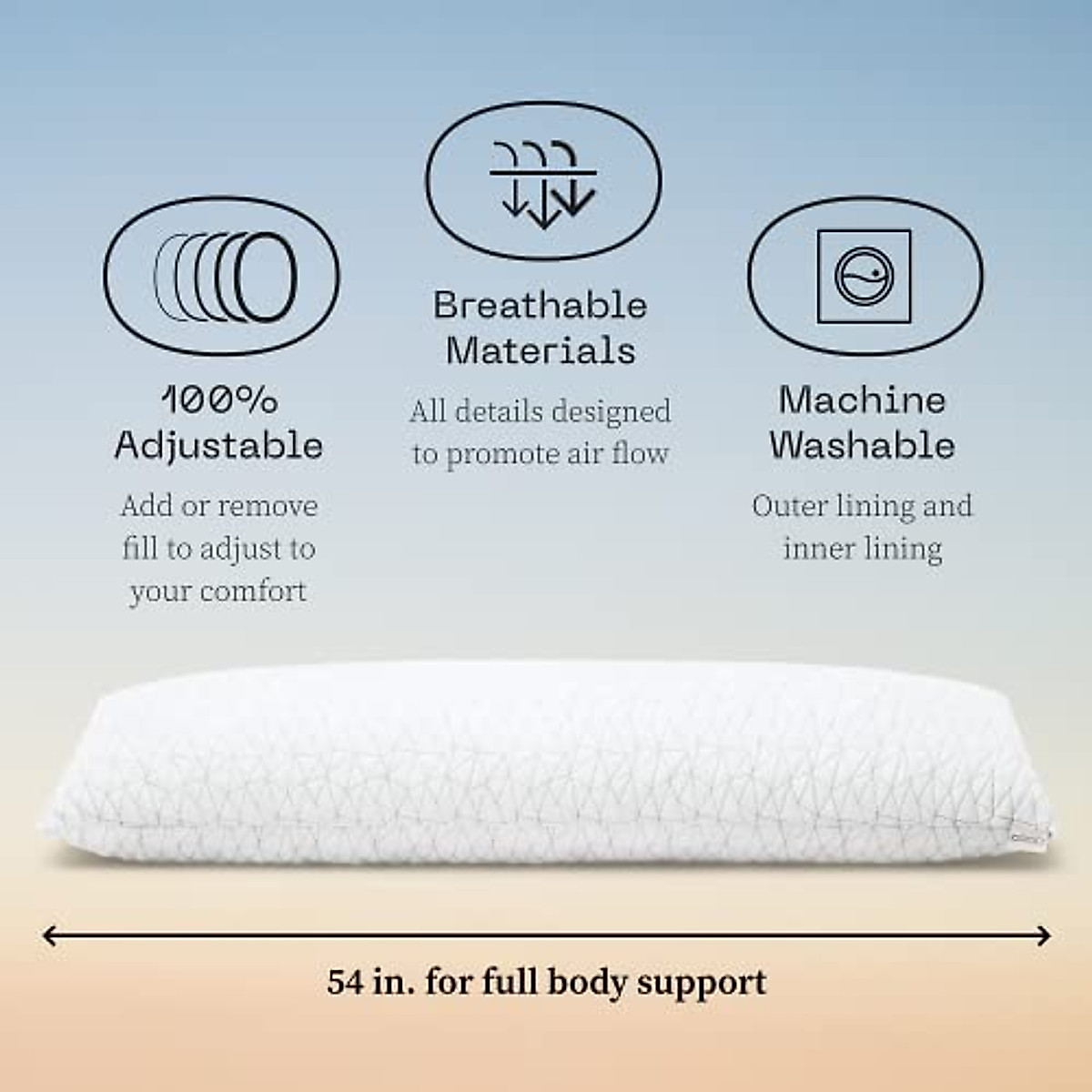 Coop Home Goods The Original Body Pillow, Adjustable Body Pillows for Adults, 20x 54 Long Pillow for Bed, Back, Shoulder, Hip & Knee Side Sleeper Pillows for Adults with Memory Foam & Washable Cover
