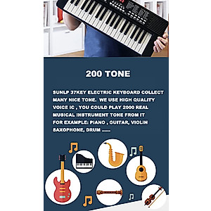 SUNLP 37-Key Electronic Keyboard, Multi-Function Portable Electric Piano Keyboard With Double Speaker, Built-in Chargeable 3.7V Li-ion Battery With Microphone For Kid Beginners Portable Use