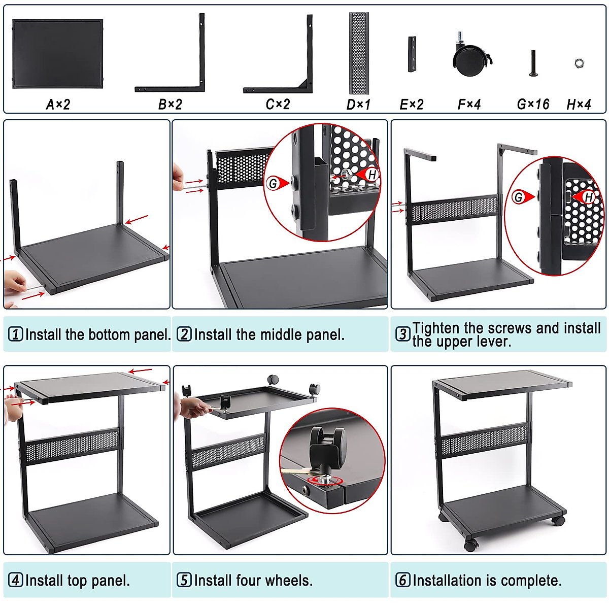 Bfttlity PC Stand Computer Tower Stand 2-Tier Metal CPU Stand with Locking Caster Wheels Suitable for Most PC (S)