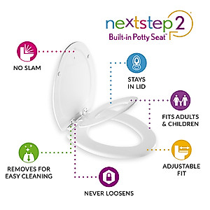 Mayfair NextStep2 Toilet Seat with Built-In Toddler Potty Training Seat, Slow Close, Easy Clean, Magnetic Removable Kids Seat, ROUND, Biscuit