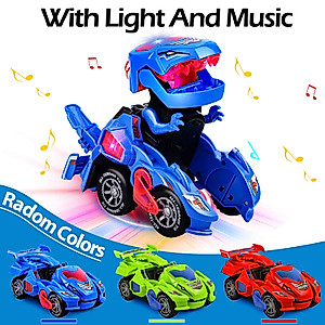 Christmas Dinosaur Toys for Kids Boys Transforming Dinosaur Car with LED Light Music Automatic Deformation Dino Race Car Stocking Stuffers for Boys Girls Toddlers 3 Year Old and Up