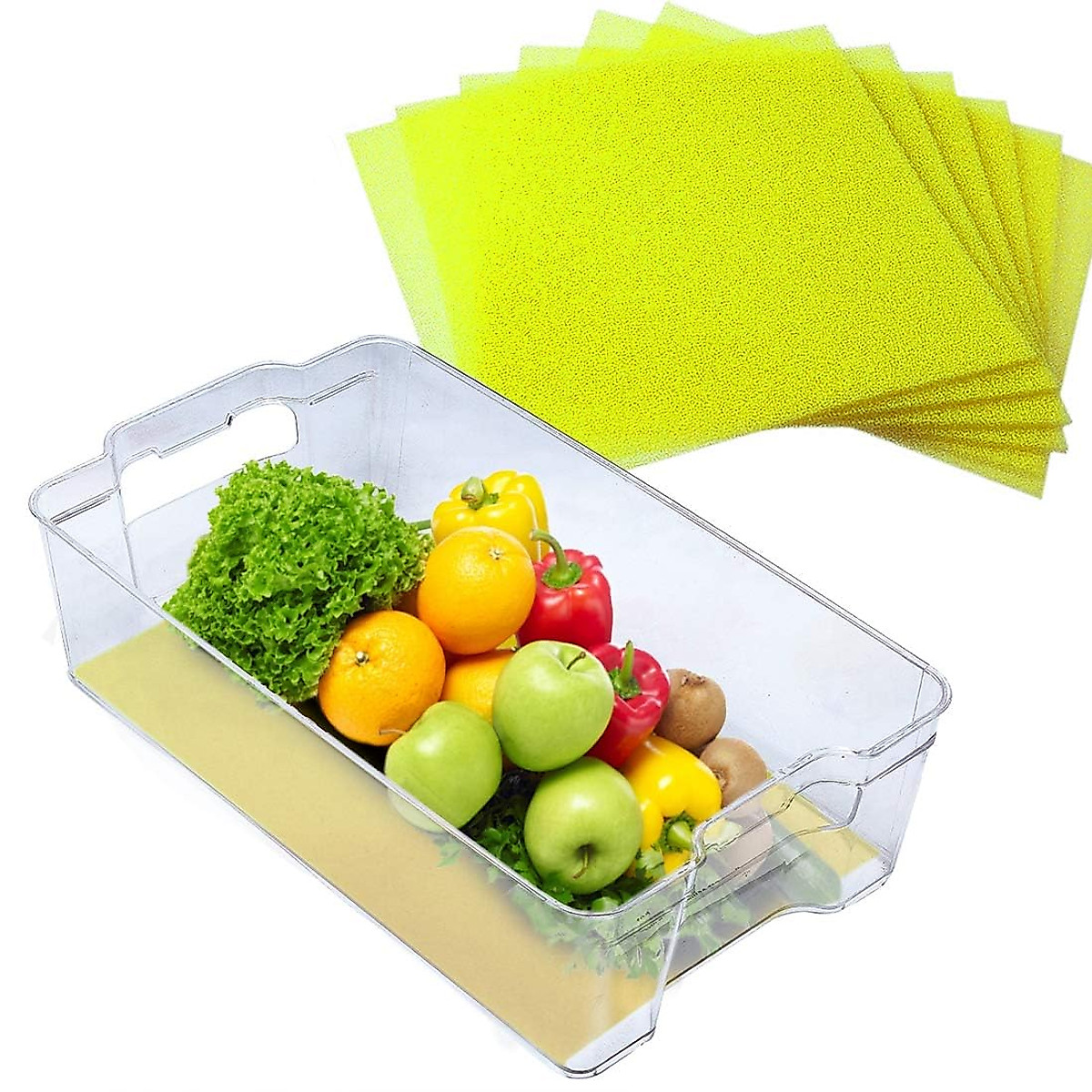 Dualplex® Fruit & Veggie Life Extender Liner for Fridge Refrigerator Drawers, 12 x 15 Inches (6 Pack) – Extends The Life of Your Produce Stays Fresh & Prevents Spoilage, (Yellow)