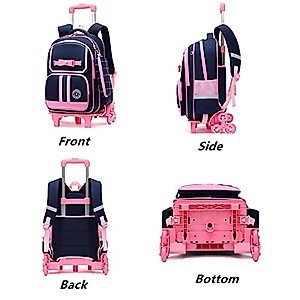 Mfikaryi Pretty Princess Girls Rolling Backpack,Kids Elementary Primary Wheeled Schoolbag