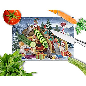 Caroline's Treasures PTW2024LCB Animals Opening Christmas Presents Glass Cutting Board Large Decorative Tempered Glass Kitchen Cutting and Serving Board Large Size Chopping Board