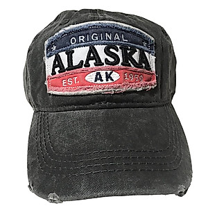 Quality Ball Cap Hat Alaska Distressed Baseball Cap Adjustable Low Profile Grey