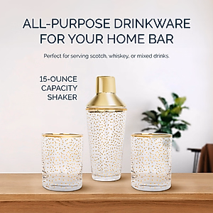 American Atelier Cocktail Shaker with 2 Rock Glasses | 3-Piece Set | Home Bar Kit | Old Fashioned Glasses for Whiskey and Bourbon | 15-Ounce Capacity Shaker | Bar Accessories Gift Set