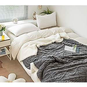 Warm Sherpa Fleece Blanket Twin Size Thick Throw Soft Plush Fluffy Boho Tufted Blanket for Bed Sofa Couch, Cozy Warm Velvet Fleece Throw for Winter, Gray 60''x80''