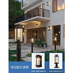 EERU Outdoor Post Light Fixtures 18" Large Exterior Post Lantern with Pier Mount Base IP65 Waterproof Black Finish with Seeded Glass Pier Mount Light Outdoor Pole Light for Patio, Porch, Yard, Garden