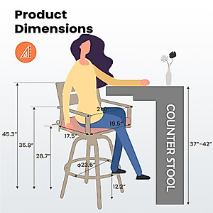Pellebant Aluminum Outdoor Swivel Bar Stools with Sunbrella Cushion, Patio Counter Height Barstools Set, All-Weather Patio Stools & Chairs for Patio, Lawn, Garden (Milano Char, 4 PC)