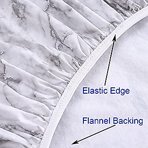 Round Vinyl Fitted Tablecloth with Flannel Backing Elastic Edge Design Table Cover Waterproof Oil-Proof PVC Table Cloth Stain-Resistant Wipeable for Round Table